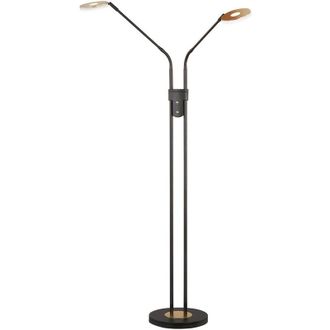 Fischer & Honsel Lampadaire LED noir Lampe sur pied dimmable CCT lampe de salon lampe de lecture bras mobiles, m&eacute;tal feuille dor, 2x 7,5W 850Lm blanc chaud neutre, H
