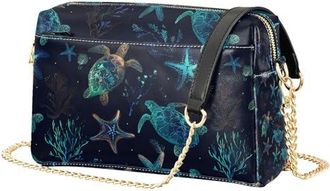 Mnsruu Sacs à bandoulière pour femme, sac à main en cuir fluo, tortue de mer, corail, étoile de mer