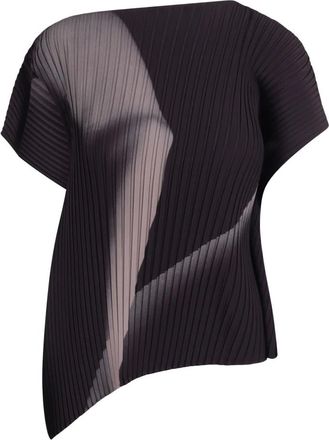 Issey Miyake Haut pliss&eacute; asym&eacute;trique &agrave; imprim&eacute; abstrait - Femme - Blouses et Chemises - Noir - Taille: 40 FR