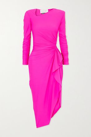 AZ FACTORY + Ester Manas Asymmetrisches Midikleid Aus Stretch-jersey Mit Raffungen Und Cut-outs - Pink