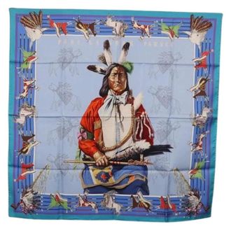 Herm&egrave;s Pre-owned Vintage Scarf - Femme - Pre-owned - Bleu - Taille: ONE Size