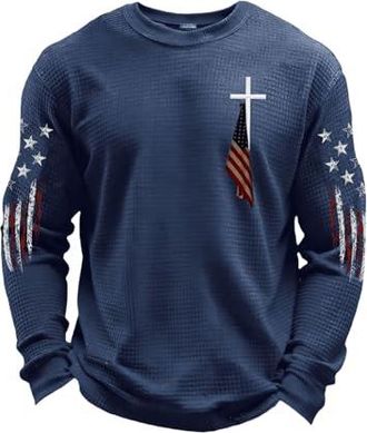Generic Sweats gaufr&eacute;s pour homme avec motif drapeau des &Eacute;tats-Unis, hauts &agrave; manches longues, col rond, coupe ample, confortable, respirant, v&ecirc;tements de spor
