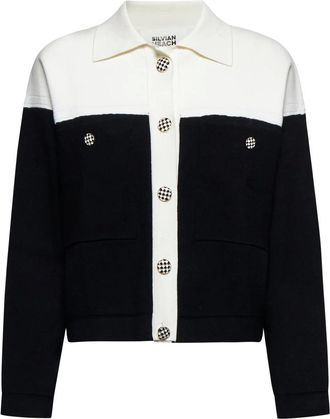 Silvian Heach Femme, Pulls, Noir, Taille: 38 FR Gilet chemise bicolore