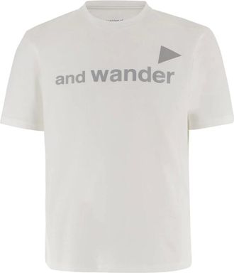 And Wander Homme, Tops, Blanc, Taille: M T-shirt en coton avec logo lettr&eacute;