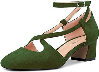 Castamere Femmes Mi Bloc Chunky Talon Heel Carré Bout Lanières Croisées Escarpins Party Cute Chaussures Vert Foncé Suède 38 EU