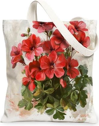 Generic Sac fourre-tout en toile de g&eacute;ranium printanier pour le magasinage, 33 x 38,1 cm, motif floral aquarelle, sac d&eacute;picerie r&eacute;utilisable, sac d&eacute;picerie po