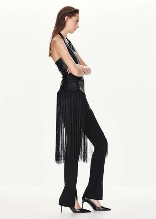 Mango Top &agrave; col halter avec franges noir - Femme - XS - MANGO