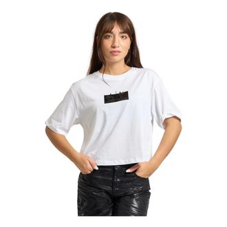 A|X Armani Exchange Femme, Tops, Blanc, Taille: 38 FR T-shirt blanc avec patch logo