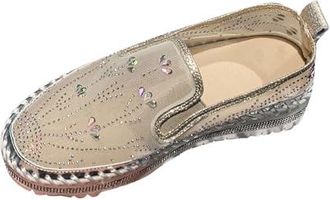 Generic Mocassins de marche en maille respirante &agrave; bout rond tendance avec strass et semelle &eacute;paisse pour femme - Chaussures plates d&eacute;t&eacute; et dext&eacute;rieur, dor&eacute;, 