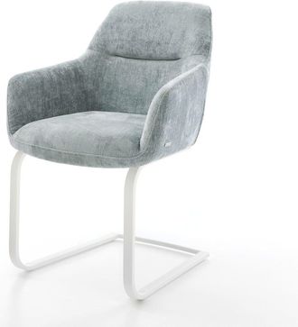 DELIFE Freischwinger Pejo-Flex Chenille Pastellblau Freischwinger flach Weiß Taschenfederkern, Esszimmerstühle