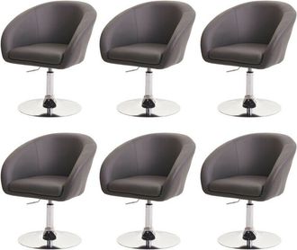 Hhg 6er-Set Esszimmerstuhl 247, K&uuml;chenstuhl Drehstuhl Loungesessel, drehbar h&ouml;henverstellbar Kunstleder grau