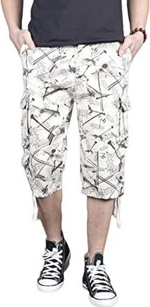 Missmao Hommes Cargo Shorts en Coton Bermuda Pantalon 3/4 Pantacourt Décontracté Pantalon de Travail Court avec Multi-Poches Pantalon de Loisir B-Beige 33