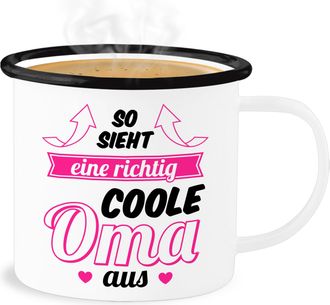 Shirtracer Emaille Becher Blechbecher - Großmutter - So sieht eine richtig coole Oma aus - schwarz/fuchsia - 300 ml - Weiß Schwarz - geschenke für omi coolste ta
