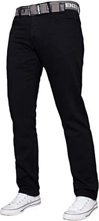 Enzo Jeans Jeans pour homme coupe droite avec ceinture Coupe droite Taille L Toutes tailles 71,1 cm - 121,9 cm, Noir, 42 W/30 L