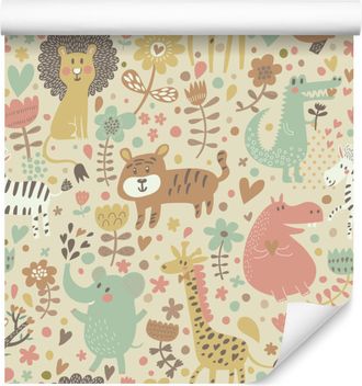 OEM Carta Da Parati Safari Con Elefanti, Leoni, Zebre E Piante Per Soggiorno E Camera Da Letto, 50x1000 Cm