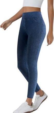 Minetom Jean Skinny Femme Taille Elastique Jeggings Taille Haute avec Poches Mode Slim Stretch Crayon Pantalon A Bleu XS