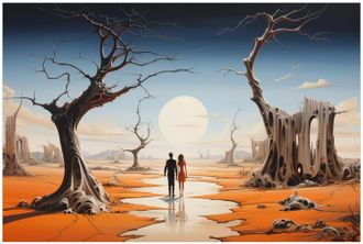 Wallario K&uuml;chenr&uuml;ckwand aus Glas 90 x 60 cm, Motiv: W&uuml;stenwanderer | Spritzschutz abwischbar & pflegeleicht