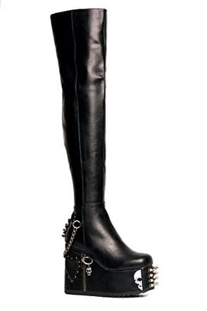 Lamoda Out of Line, Knee High Boot Femme, Tête de Mort Noire, 39 EU