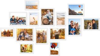 Photolini Bilderrahmen Set verschiedene Gr&ouml;&szlig;en, Bilderwand Collage 14 Rahmen Wei&szlig;, Bilderrahmen-Set Holz MDF zum Aufstellen & Aufh&auml;ngen, Acrylglas, photo frames