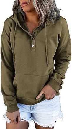 Generic Pull pour femme, grande taille, sweat-shirt ample en coton mélangé à capuche à manches longues avec cordon de serrage, pull solide pour lhiver, pull d