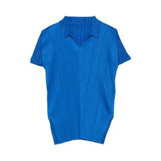 Issey Miyake Femme, Blouses et Chemises, Bleu, Taille: 46 FR Chemise Bleu Royal Plissée avec Manches Courtes
