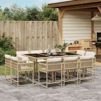 vidaXL Vidaxl - Ensemble table et chaises de jardin 11 pcs - R&eacute;sine tress&eacute;e beige - Coussins &eacute;pais amovibles - Table 165x106 cm - Chaises pliables