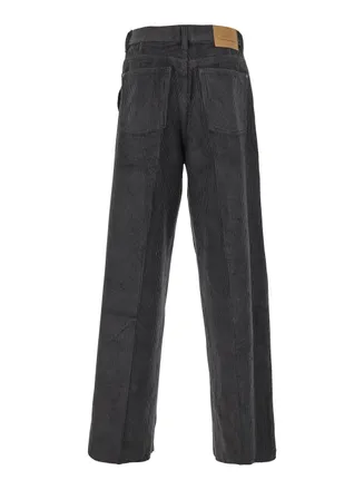 Ami Mens Brown Velvet Trousers With Logo Patch Cotton