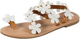 Generic Sandales plates tendance pour femme - Sandales plates &agrave; lani&egrave;res fines - Sandales &agrave; ornements floraux - Sandales l&eacute;g&egrave;res et respirantes - Chaussures d