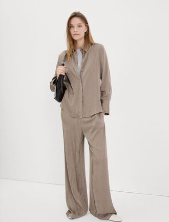 Mango Chemise &agrave; rayures satin&eacute;e marron moyen - Femme - XXS - MANGO