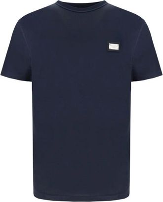 Dolce & Gabbana Homme, Tops, Bleu, Taille: 2XL T-shirt Iconique Monogramme en Coton