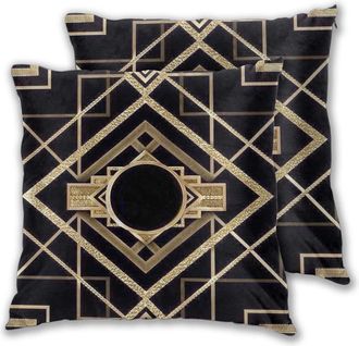 Liliylove Dekorativer Kissenbezug Art Deco Vintage Era The Great Gatsby Gold Schwarz Muster Bequem Quadratisch Kissenbezug f&uuml;r Bank, Couch, Sofa, Schlafzimmer, 