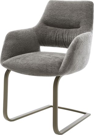 DELIFE Schwingstuhl Yago-Flex mit Armlehnen Freischwinger flach Effektfinish Titan Boucl&eacute; Soft Schlamm Taschenfederkern