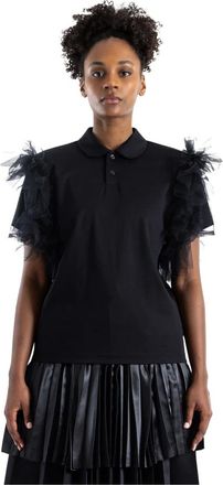 Comme Des Gar&ccedil;ons Femme, Tops, Noir, Taille: 38 FR Tulle Ruffle Polo