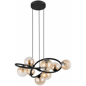 Globo Lighting Pendellampe 8 flammig led H&auml;ngeleuchte Esstischlampe Retro Wohnzimmerlampe, schwarz, Glaskugeln amber, 8x 3,5W 8x 350lm warmwei&szlig;, DxH 65 x 120 cm