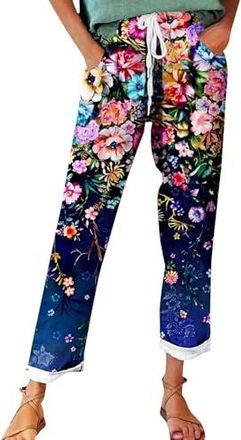 Generic Pantalon en Lin Ete Femme Leger Fluide L&eacute;ger Womens Autumn Fragrant Linen Print Casual Pants Perfect for Spring Comfortable and Trendy for Relaxed Day
