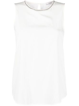 PESERICO &Auml;rmellose Bluse mit Perlendetail - Wei&szlig;