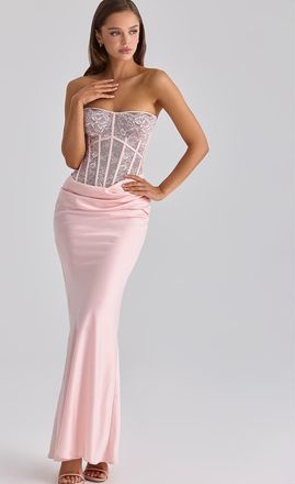 House of CB Ayana - Robe corset longue en satin et dentelle - Rose