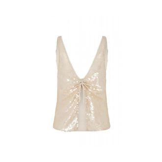 Emporio Armani E3Nk04 F2450 011 Pailletten-Top mit Raffung am Dekollet&eacute; - - Tops - Damen - Beige - L