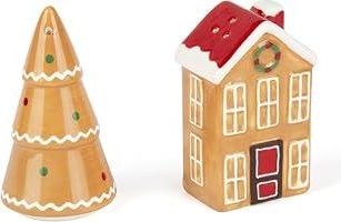 Excelsa Wonderful Ginger Weihnachtssalz und Pfefferstreuer aus Keramik, Design Haus und Lebkuchenbaum