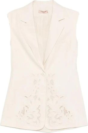 Twinset Femme, Vestes, Beige, Taille: 34 FR Gilet sans manches brod&eacute;