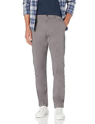 Amazon Essentials Pantalon Chino en Tissu Stretch Confortable Délavé Coupe Athlétique Homme, Gris, 34W / 36L