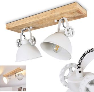 HOFSTEIN Deckenleuchte Svanfolk, Deckenlampe aus Metall/Holz in Weiß/Natur, 2-flammig, mit verstellbaren Strahlern, 2 x E14-Fassung, Retro/Vinatge Design, ohne