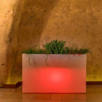 Monacis Jardini&egrave;re pot de fleurs rectangulaire avec lumi&egrave;re en r&eacute;sine 80X35 cm mod. Flowerpot lampe rouge