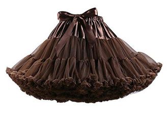 LaoZan Femme Vintage Tutu Jupe Courte Underskirt Petticoat Jupon Ballet Jupes Tutu en Tulle Taille Unique caf&eacute;