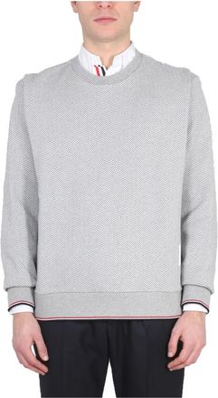 Thom Browne Homme, Sweatshirts et sweats &agrave; capuche, Gris, Taille: L SweaT-shirt avec 4Bar en chevrons de coton