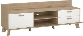 Dmora Fernsehschrank Eloise, St&auml;nder f&uuml;r Wohnzimmerfernseher, Niedriges Wohnzimmer-Sideboard, TV-St&auml;nderbasis, 182x51 h62 cm, Eiche und Wei&szlig;