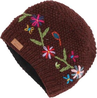 Guru Shop Bonnet court en tricot brodé, bonnet de Népal, bonnet dhiver, homme/femme, gris, laine, taille : taille unique, rouge bordeaux, taille unique