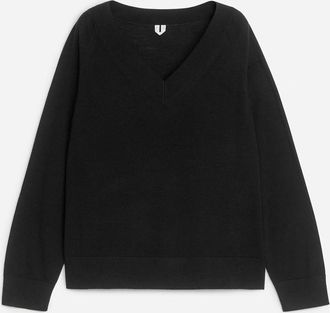 Arket Pullover Mit V-Ausschnitt Aus Merinowolle -Schwarz