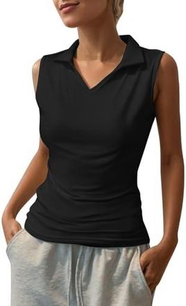 Generic Gilet sans Manche Femme Col en V- Polo Golf Séchage Rapide Couleur Unie Décontracté Tendance Dété Sport Débardeur Comfortable Slim Léger Respirante Te