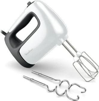 Moulinex Elektrischer Handmixer, 500 W, 5 Geschwindigkeitsstufen, Turbo-Einstellung, 2 Schneebesen + 2 Knethaken aus Edelstahl, ideal für leichte und dicke Zub